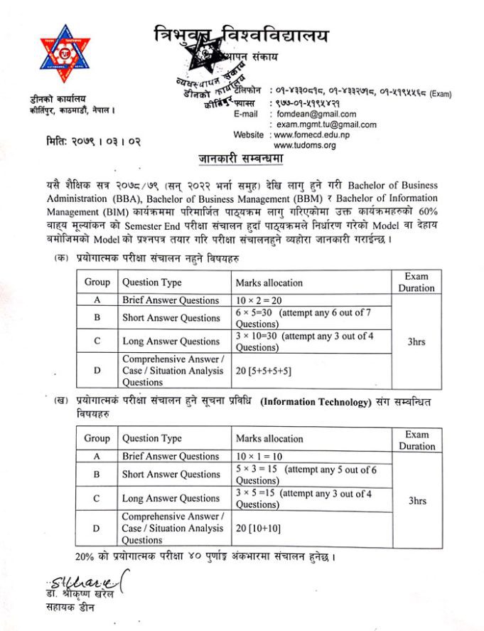 BBA BBM BIM Model Question Paper Format - BBS Notes